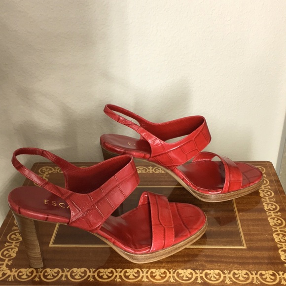 Escada | Shoes | Nwob Escada 37 Red Croc Style Heels Sandals | Poshmark